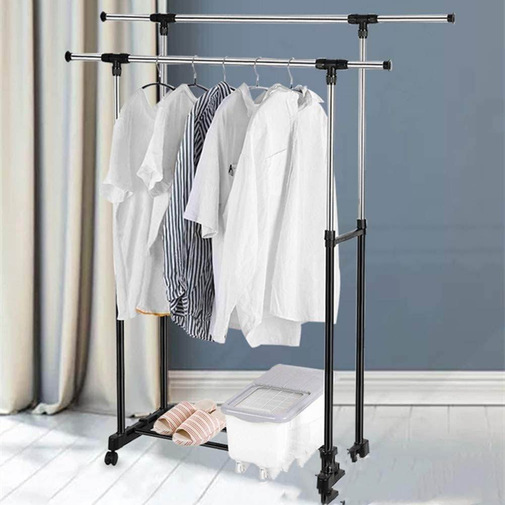 Premium Double Pole Stainless Steel Clothing Rack with Wheels ...