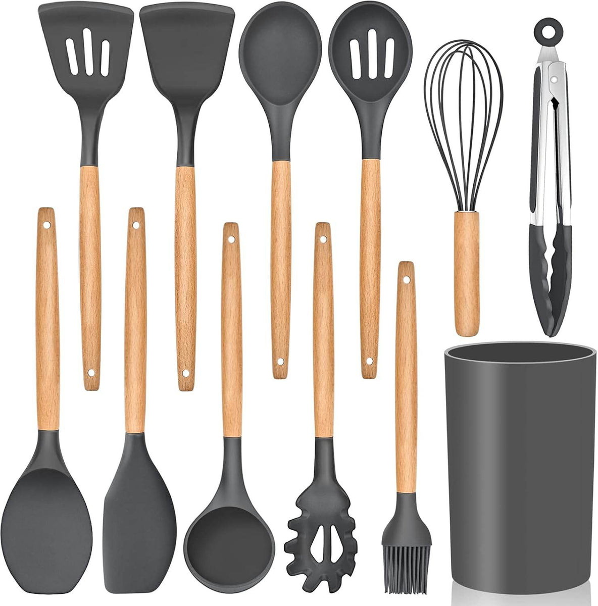 Kitchen Utensils Set of 12, Silicone Cooking Utensils with Holder ...